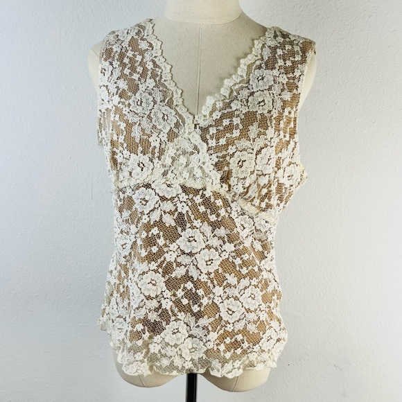 CAbi | Tops | Vintage 98s Cabi Floral Lace Over Blouse | Poshmark